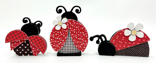 Ladybug Trio Wood Decor DIY Craft Kit - Paisleys and Polka Dots