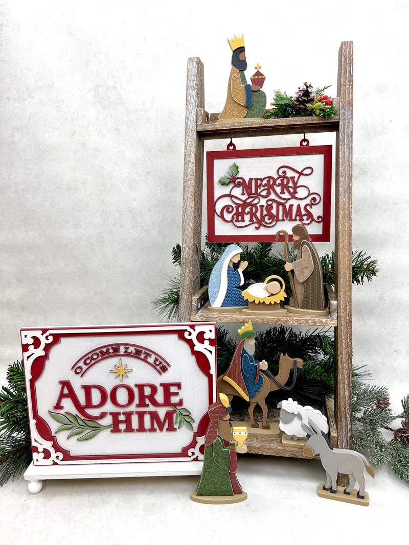 Nativity-Stable, Mary, Joseph, and Baby Jesus Wood decor Craft Kit ...