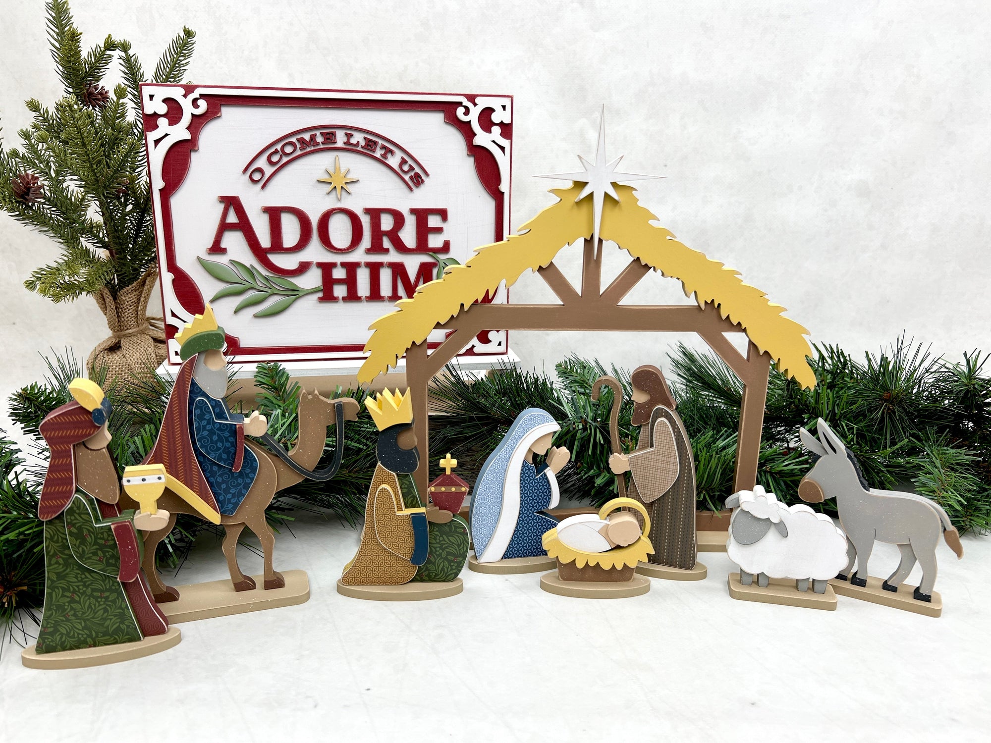 Nativity-Stable, Mary, Joseph, and Baby Jesus Wood decor Craft Kit ...