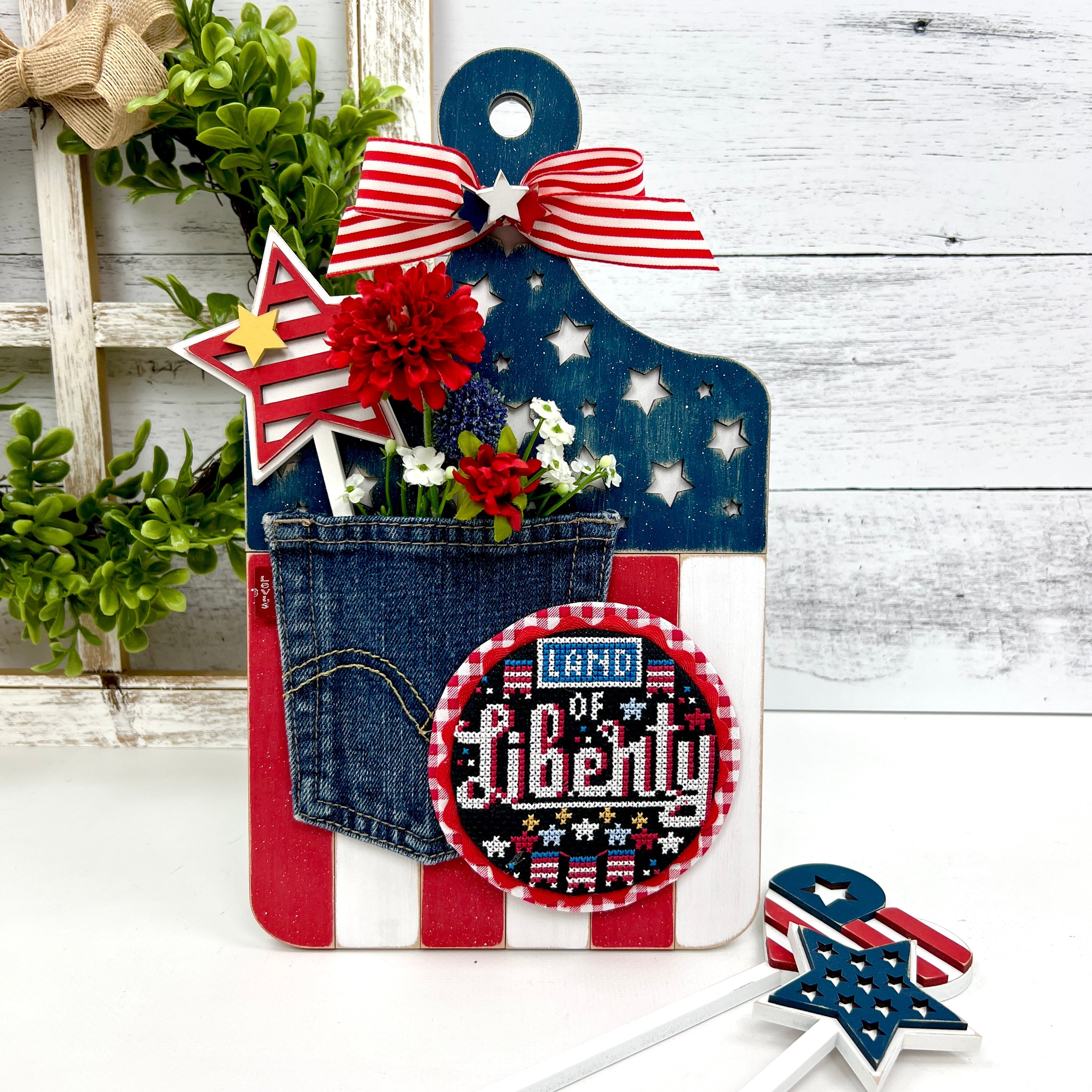 Patriotic Paddle Board Cross Stitch Display-Unfinished Wood - Paisleys ...