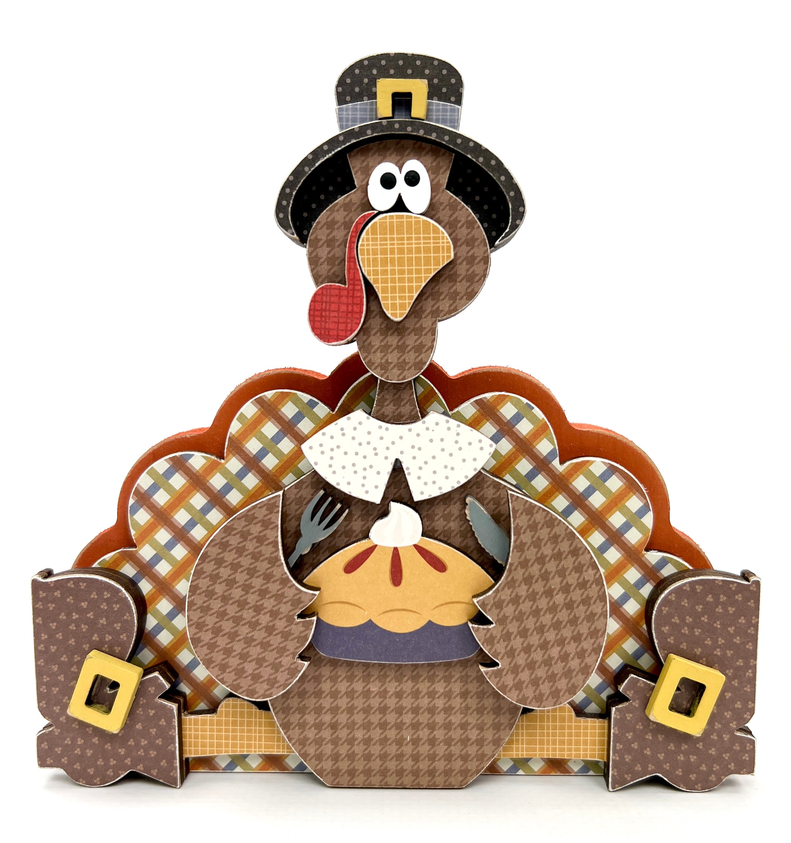 Sitting Turkey Eating Pie Wood Decor Kit - Paisleys and Polka Dots