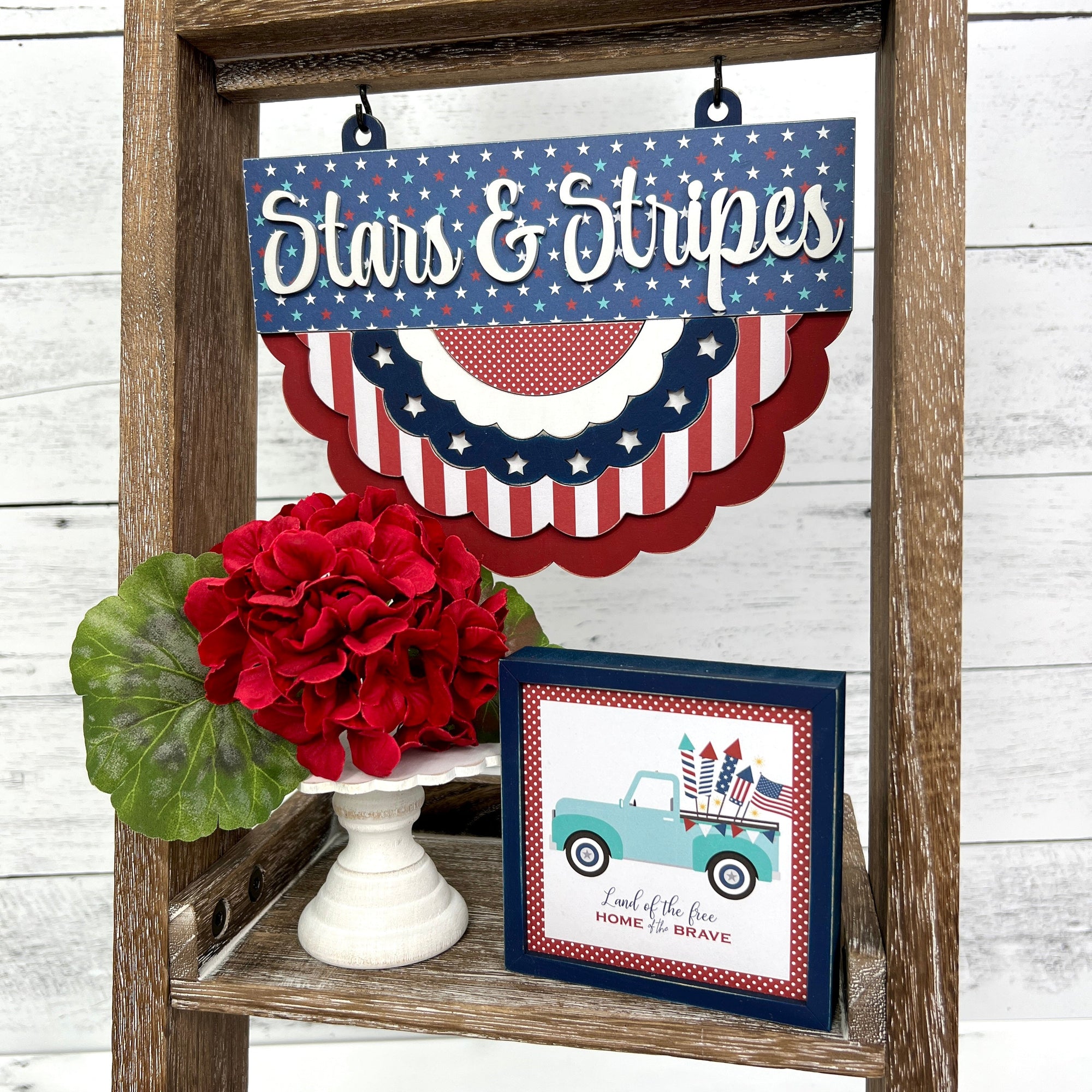 Stars & Stripes Ladder Sign Wood Decor - Paisleys and Polka Dots