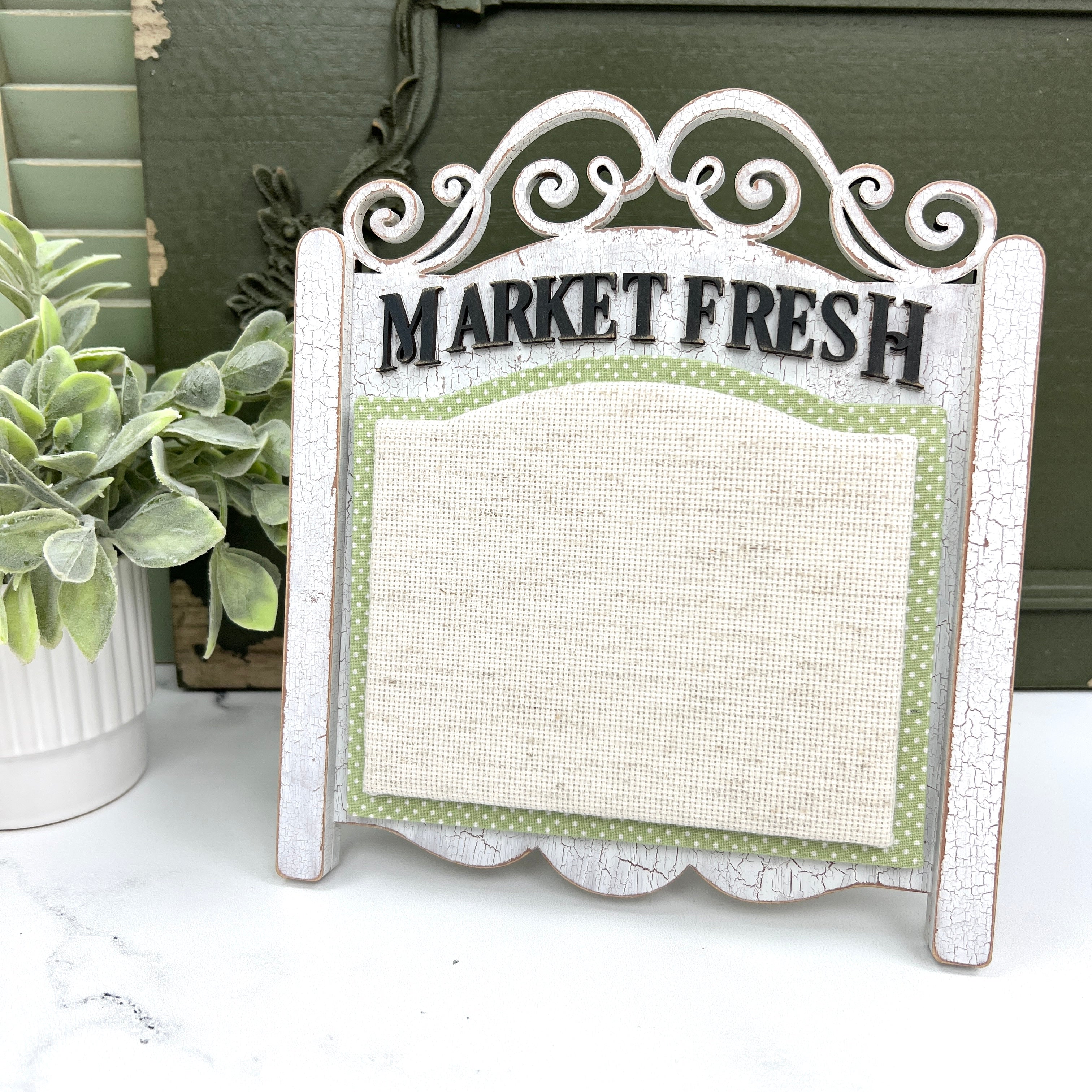 Market Sign Cross Stitch Display-Unfinished Wood - Paisleys and Polka Dots