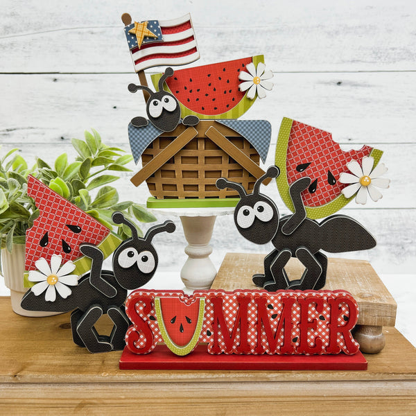 Summer Ant Picnic Basket Wood Decor - Paisleys and Polka Dots